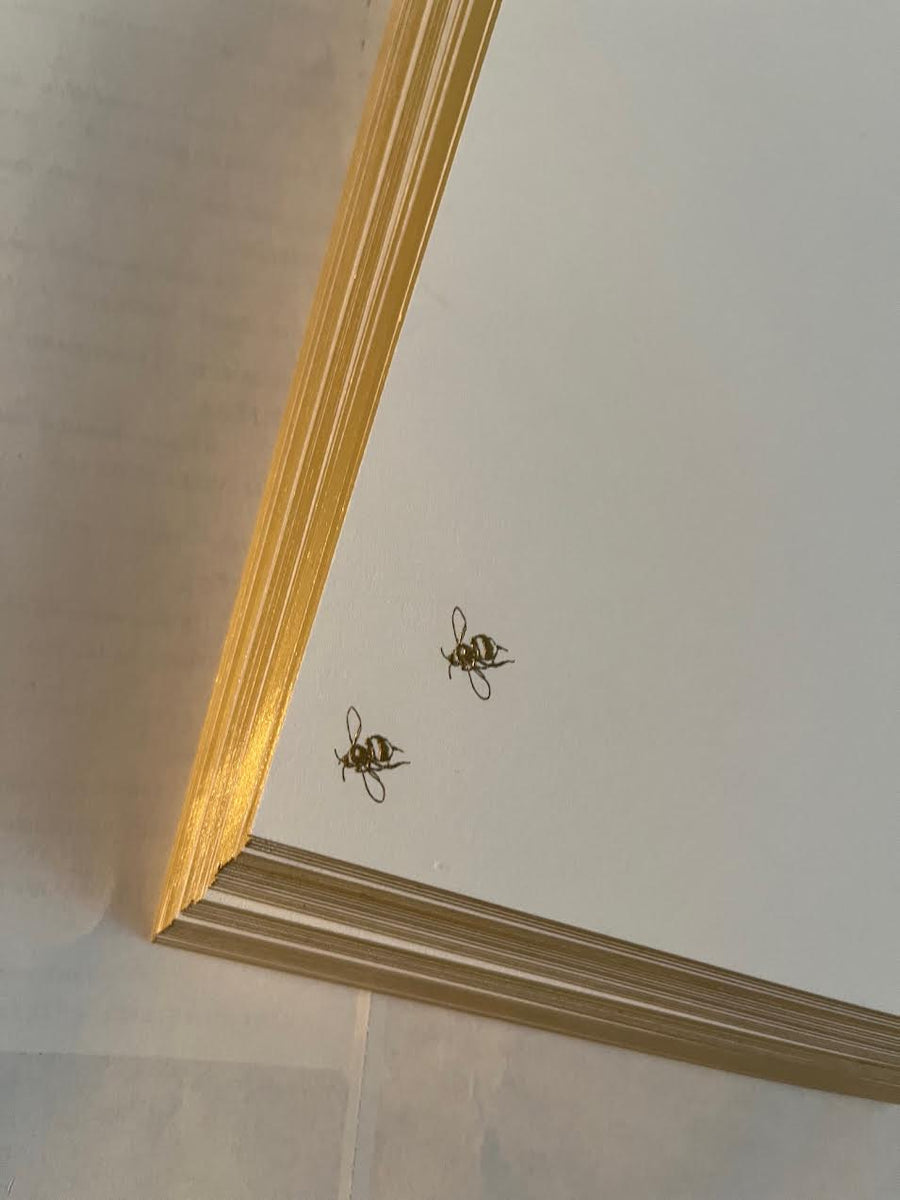 6 1/4 x 4 1/2 Gold Beveled Border Correspondence Card; GOLD BEES – D ...